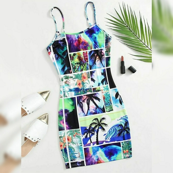 Boutique | Dresses | Nwt Tropical Collage Graphic Mini Dress | Poshmark